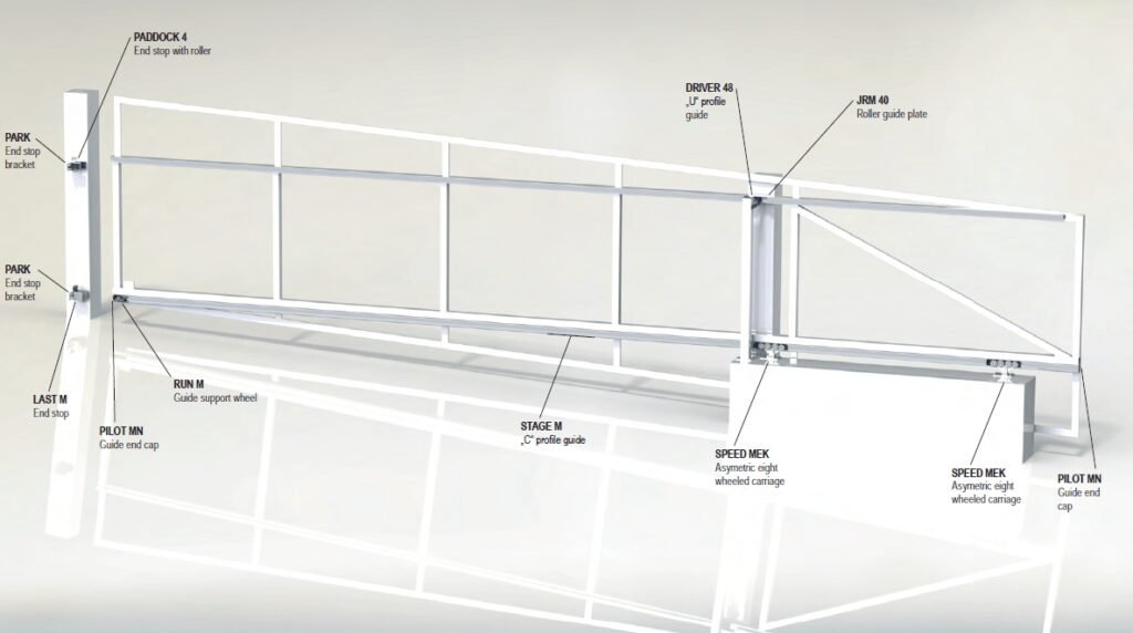 Cross Track Cantilever Sliding Gate Hardware For Inclined Driveways