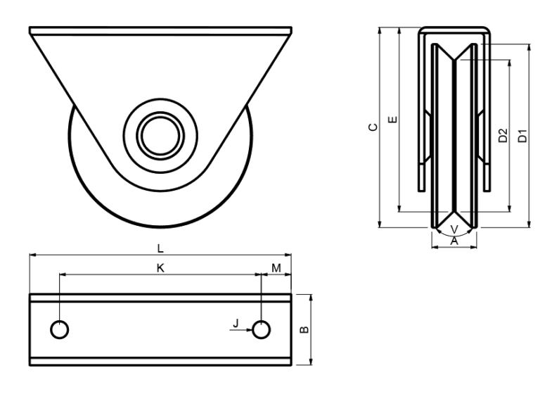 Double Bearing Sliding Gate V Grooved Wheel, External Support