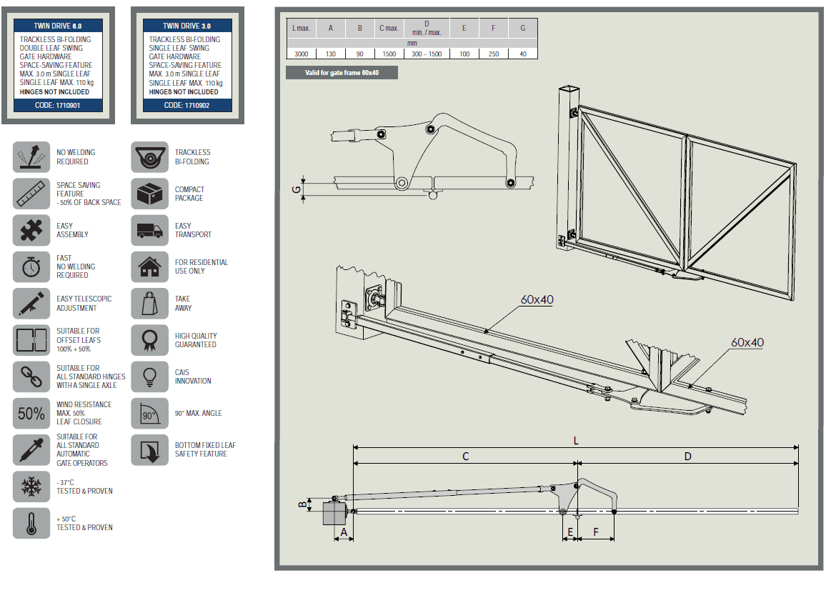 Best Twin Drive Trackless Bi Folding Swing Gate Hardware Set