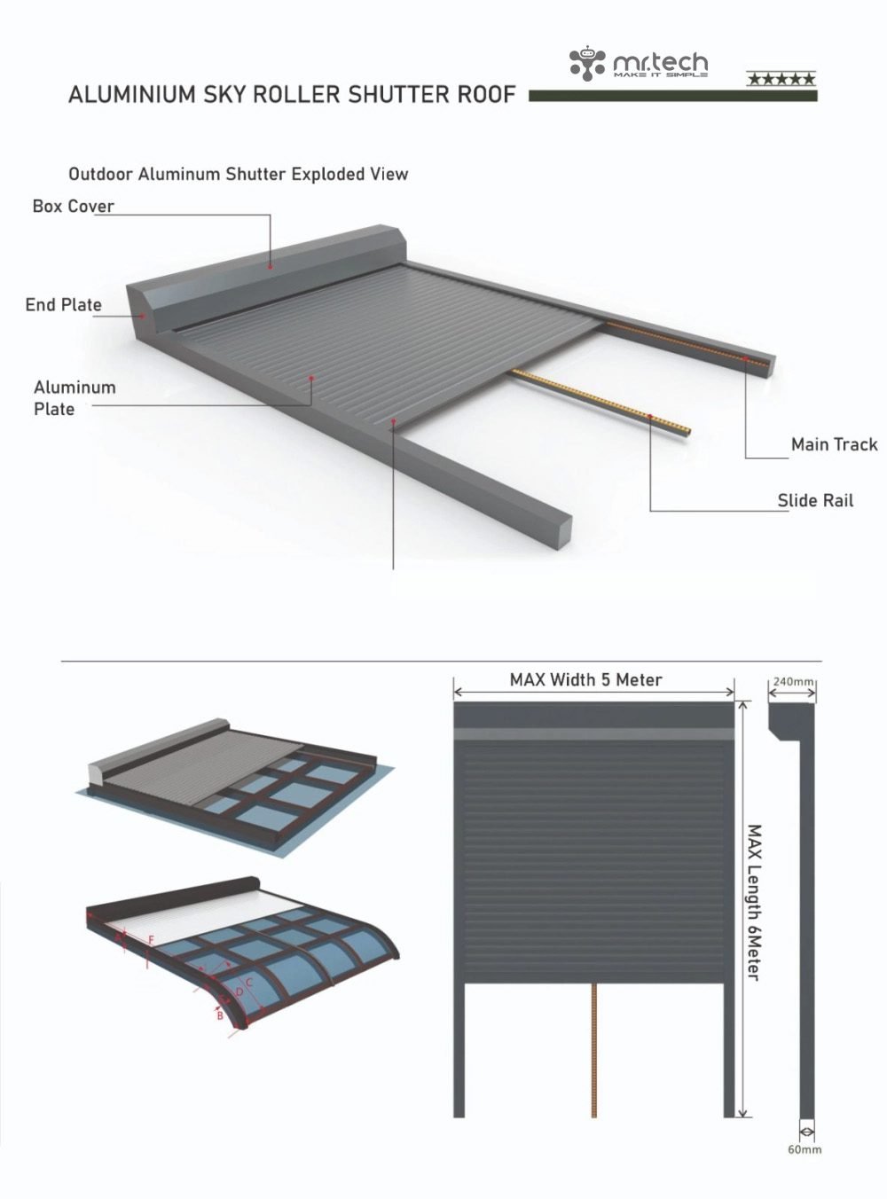 Best Skylight Glass Roof With Aluminum Horizontal Roller Shutters